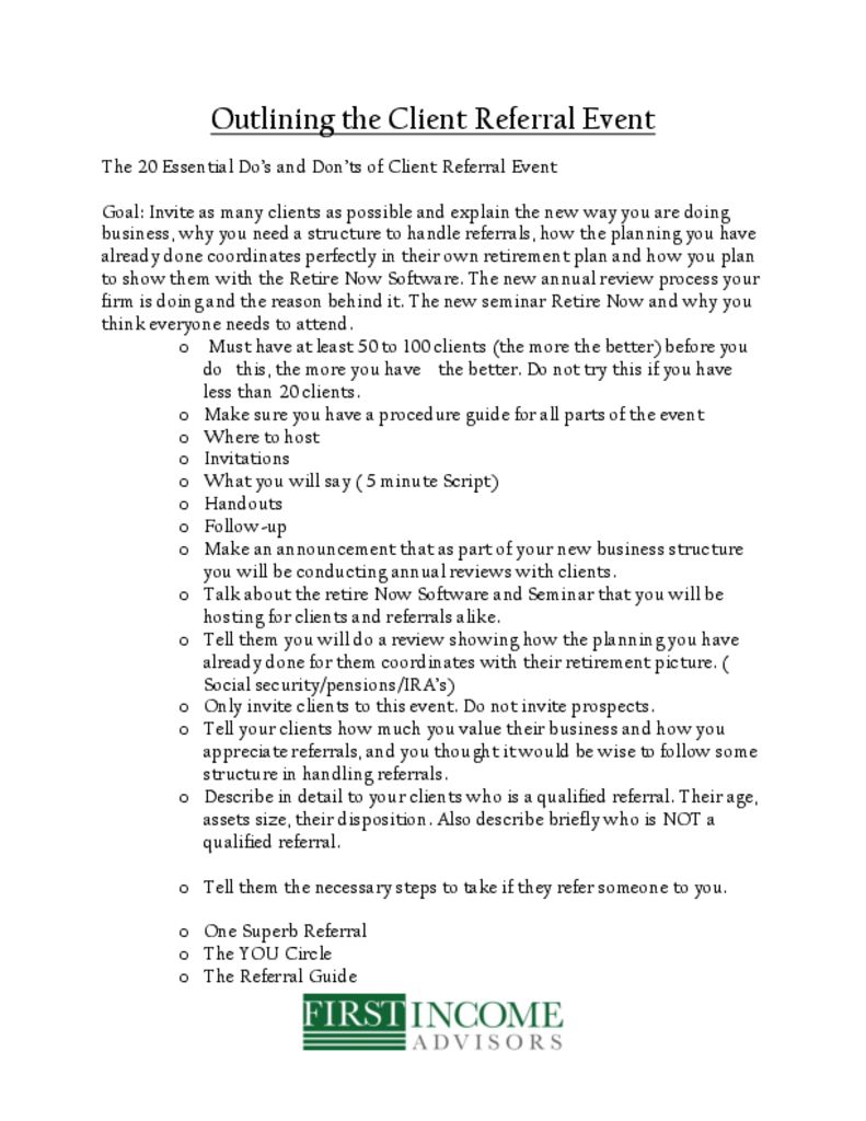 Referral Resources - First Income Advisors Members